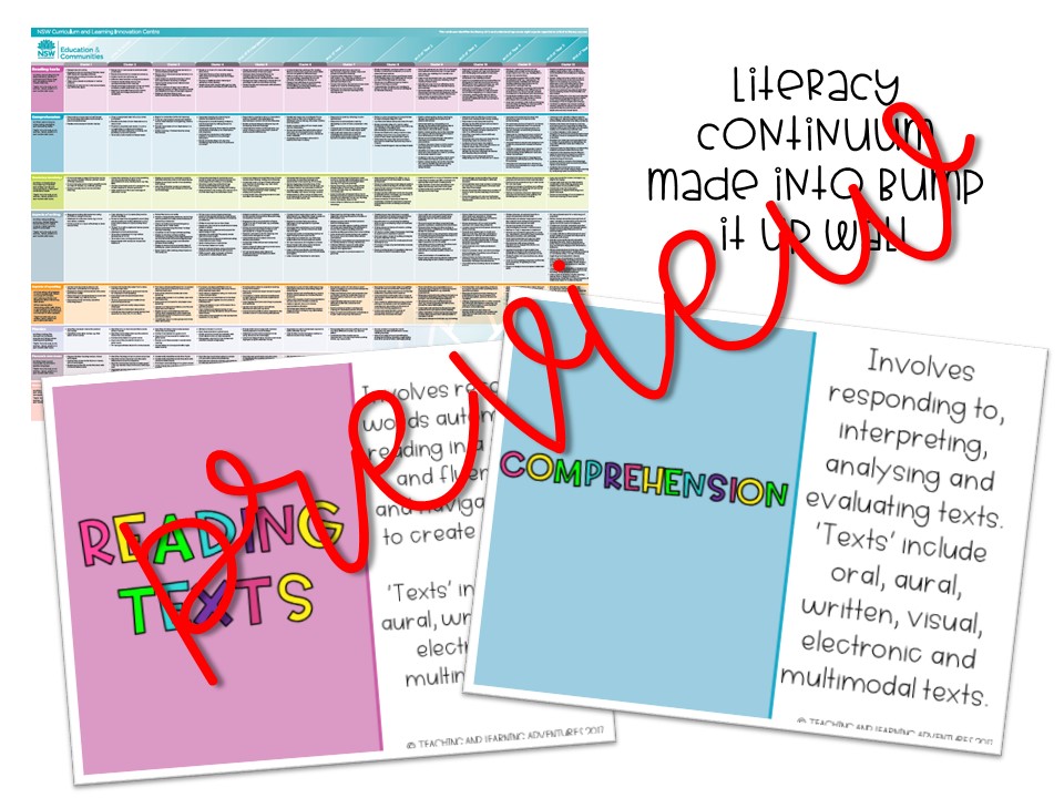 Literacy Continuum bump it up wall | Teach In A Box
