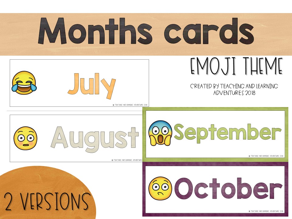 Month cards-emoji theme | Teach In A Box